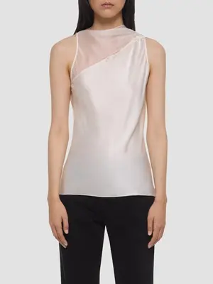 Helmut Lang Silk Sleeveless Asymmetric Scarf Top - Ivory