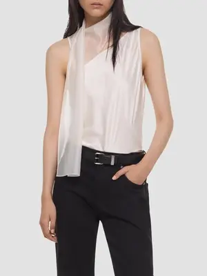 Helmut Lang Silk Sleeveless Asymmetric Scarf Top - Ivory