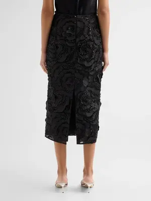 MILLY Rosemary Beaded Rosette Midi Skirt