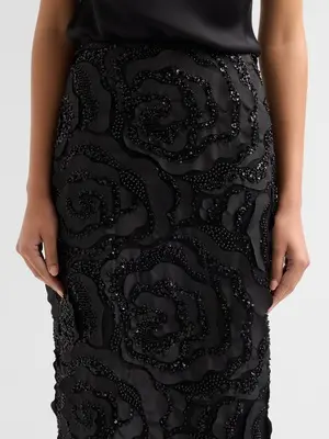 MILLY Rosemary Beaded Rosette Midi Skirt