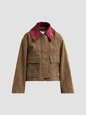 GANNI Heavy Check Twill Short Barn Jacket