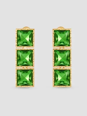 Oscar De La Renta 24k Gold-plated & Glass Crystal Drop Earrings - Peridot