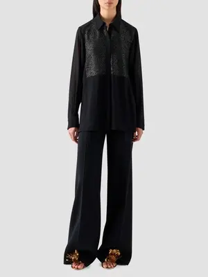 Akris Lacquered-laced Bodice Silk Tunic Blouse