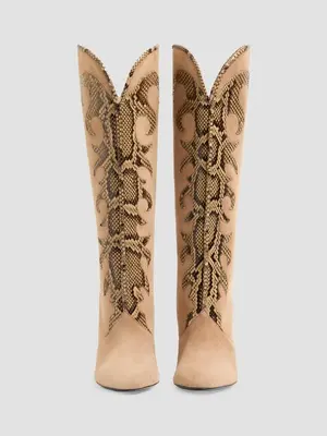 Valentino Garavani Boutade Suede 105mm Boots With Python Details