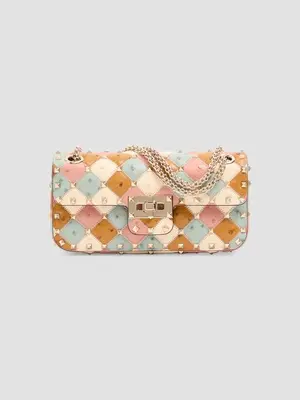 Valentino Garavani Rockstud Spike Small Shoulder Bag With Ostrich Patchwork