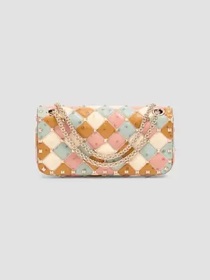 Valentino Garavani Rockstud Spike Small Shoulder Bag With Ostrich Patchwork