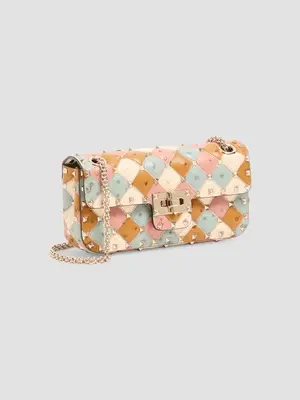Valentino Garavani Rockstud Spike Small Shoulder Bag With Ostrich Patchwork