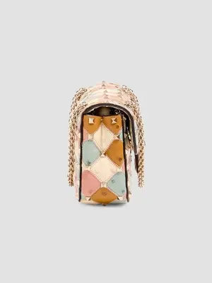 Valentino Garavani Rockstud Spike Small Shoulder Bag With Ostrich Patchwork