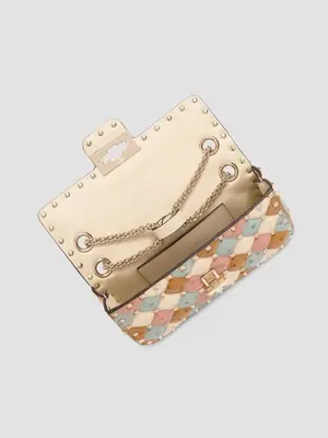 Valentino Garavani Rockstud Spike Small Shoulder Bag With Ostrich Patchwork
