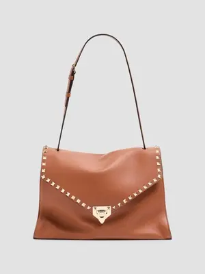 Valentino Garavani Rockstud Maxxing Medium Shoulder Bag In Smooth Calfskin - Hazelnut