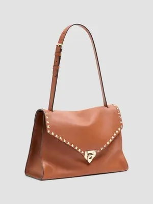 Valentino Garavani Rockstud Maxxing Medium Shoulder Bag In Smooth Calfskin - Hazelnut