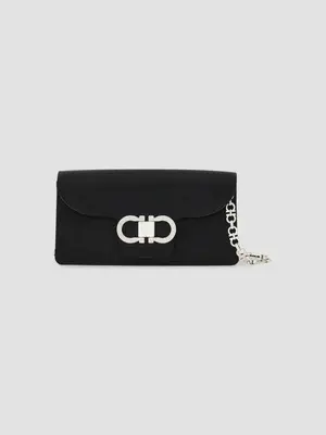 FERRAGAMO Double Gancio Mini Satin Convertible Shoulder Bag - Black