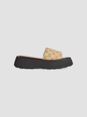 Gucci 45mm Flatform Slide Sandals - Tan