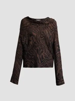 Tanya Taylor Nina Zebra-print Georgette Cowlneck Blouse - Cocoa Multi