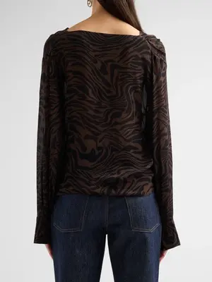 Tanya Taylor Nina Zebra-print Georgette Cowlneck Blouse
