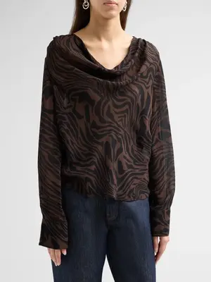 Tanya Taylor Nina Zebra-print Georgette Cowlneck Blouse