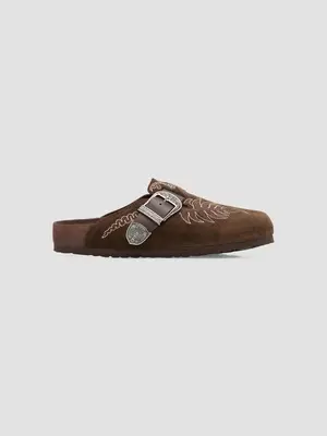 Etro X Birkenstock Embroidered Suede Boston Clogs - Marrone