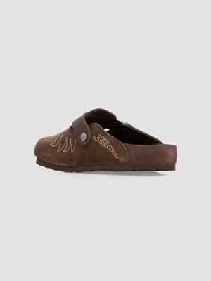 Etro X Birkenstock Embroidered Suede Boston Clogs - Marrone