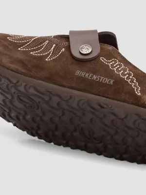 Etro X Birkenstock Embroidered Suede Boston Clogs - Marrone