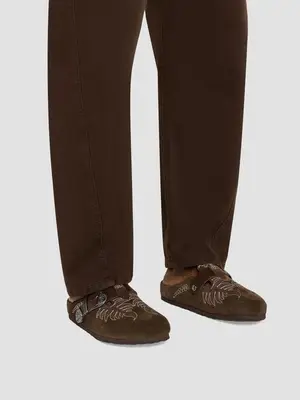 Etro X Birkenstock Embroidered Suede Boston Clogs - Marrone