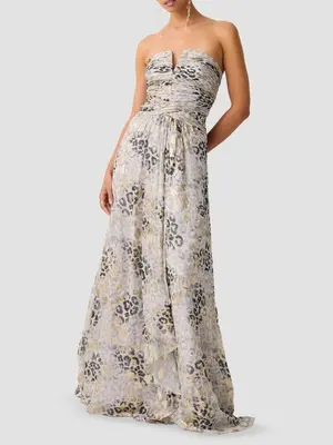 Ramy Brook Dorise Metallic Leopard Strapless Gown