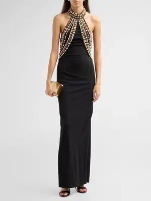 PatBO Tina Beaded Halterneck Gown