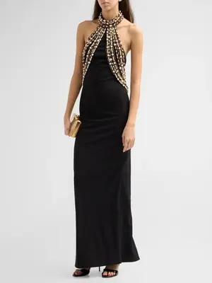 PatBO Tina Beaded Halterneck Gown