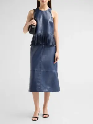 TOCCIN Kai Vegan Leather A-line Midi Skirt