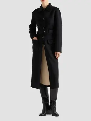 Prada Single-breasted Double Cloth Overcoat - Black