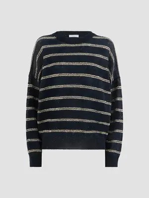 Brunello Cucinelli Linen And Cotton Sweater With Dazzling Double Stripes - Blue