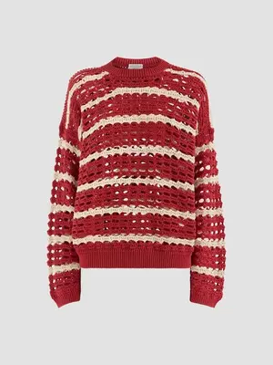 Brunello Cucinelli Cotton Marina Net Sweater - Red