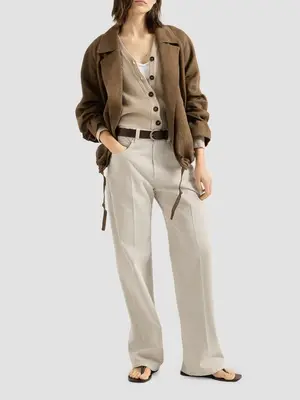 Brunello Cucinelli Linen Canvas Outerwear Jacket With Monili