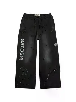 SATOSHI NAKAMOTO Distressed Paint-splatter Track Pants - Black