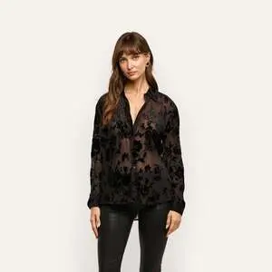 L'AGENCE Laurent Velvet Blouse Top - Black