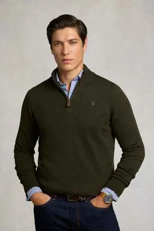 Holland Cooper Fine Quarter Zip Knit - Moss