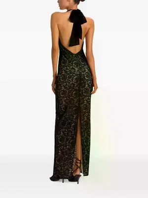 Alice + Olivia Estelle Foil-lace Halterneck Maxi Dress - Black