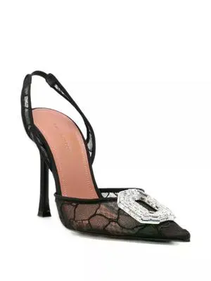 Amina Muaddi Camellia Crystal-embellished Lace Slingback Pumps