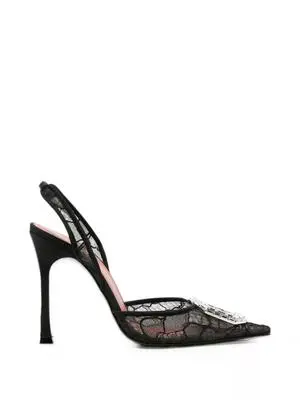 Amina Muaddi Camellia Crystal-embellished Lace Slingback Pumps - Black