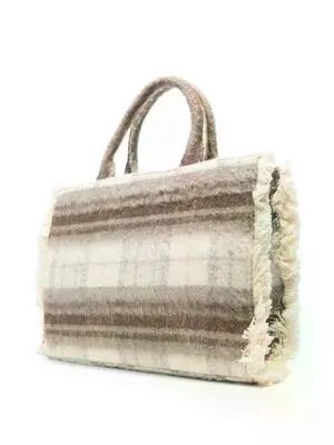 MARC ELLIS Buby Plaid Frayed Tote Bag - Neutrals