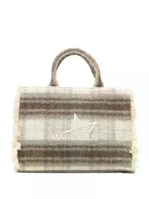 MARC ELLIS Buby Plaid Frayed Tote Bag - Neutrals