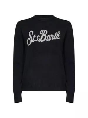 MC2 SAINT BARTH Rhinestone-embellished Jacquard Sweater - Black