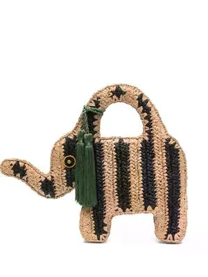 SIMONMILLER Elephant Striped Raffia Tote Bag - Neutrals