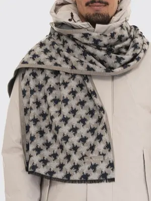 Kiton Houndstooth Pure Silk Scarf With Fringed Hem And Contrast Logo - Beige