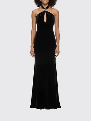 NISSA Slim Fit Halter Neck Long Velvet Evening Gown - Black