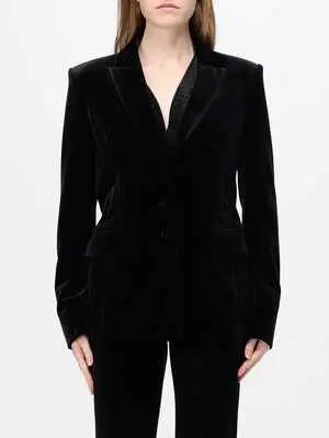 Patrizia Pepe Single-breasted Velvet Blazer With Lapels And Flap Pockets - Black
