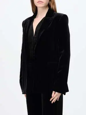 Patrizia Pepe Single-breasted Velvet Blazer With Lapels And Flap Pockets