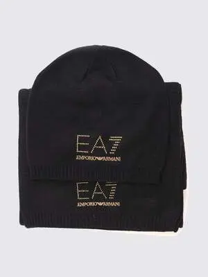 EA7 2-piece Wool Blend Set With Beanie And Embroidered Logo - Black