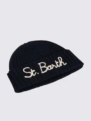 MC2 SAINT BARTH Wool And Cashmere Blend Beanie Hat With Embroidered Logo Navy