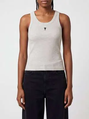 AMI Paris Slim Fit Stretch-cotton Off-the-shoulder Top With Embroidered Logo - Grey