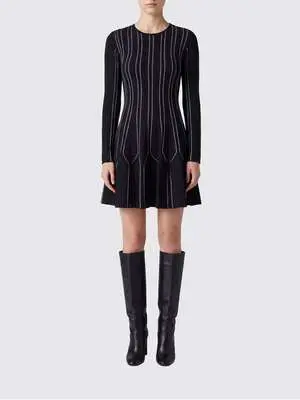 Elisabetta Franchi Embroidered Jersey A-line Mini Dress With Long Sleeves Black